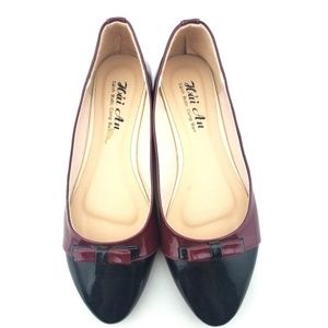 Shoes | Burgundy Black Patent Pointed Toe Flats Bow 36 | Poshmark